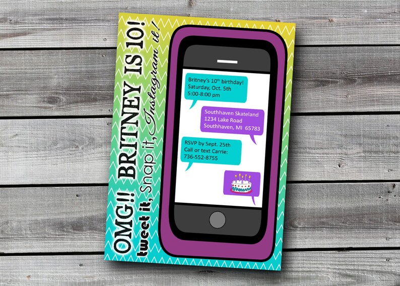 Cell Phone Birthday Invitation Social Media 10th Birthday - Etsy