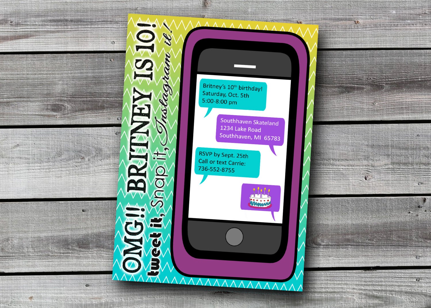 Cell Phone Birthday Invitation Social Media 10th Birthday - Etsy