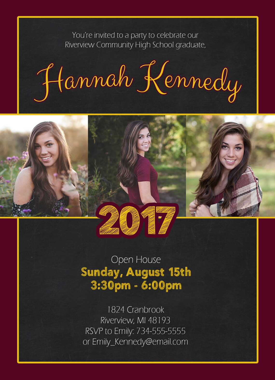High School Graduation Party Invitation Riverview Pirates RCHS Maroon ...
