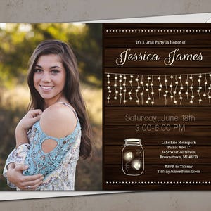Rustic High School Graduation Party Invitation Fireflies Mason Jar - Etsy