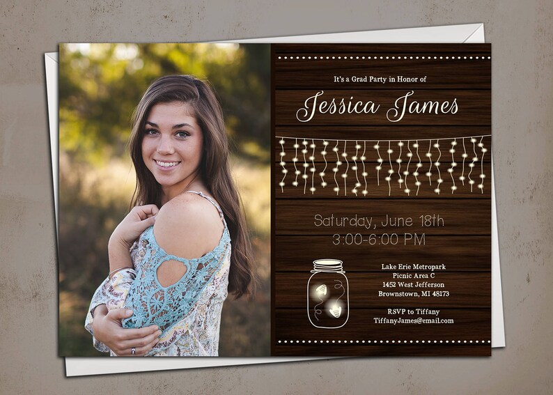 Rustic High School Graduation Party Invitation Fireflies Mason Jar - Etsy