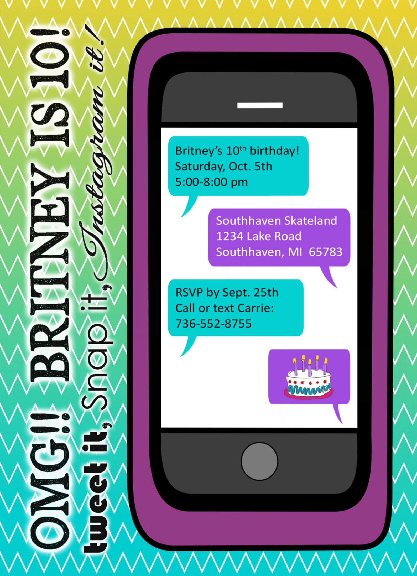 Cell Phone Birthday Invitation Social Media 10th Birthday - Etsy
