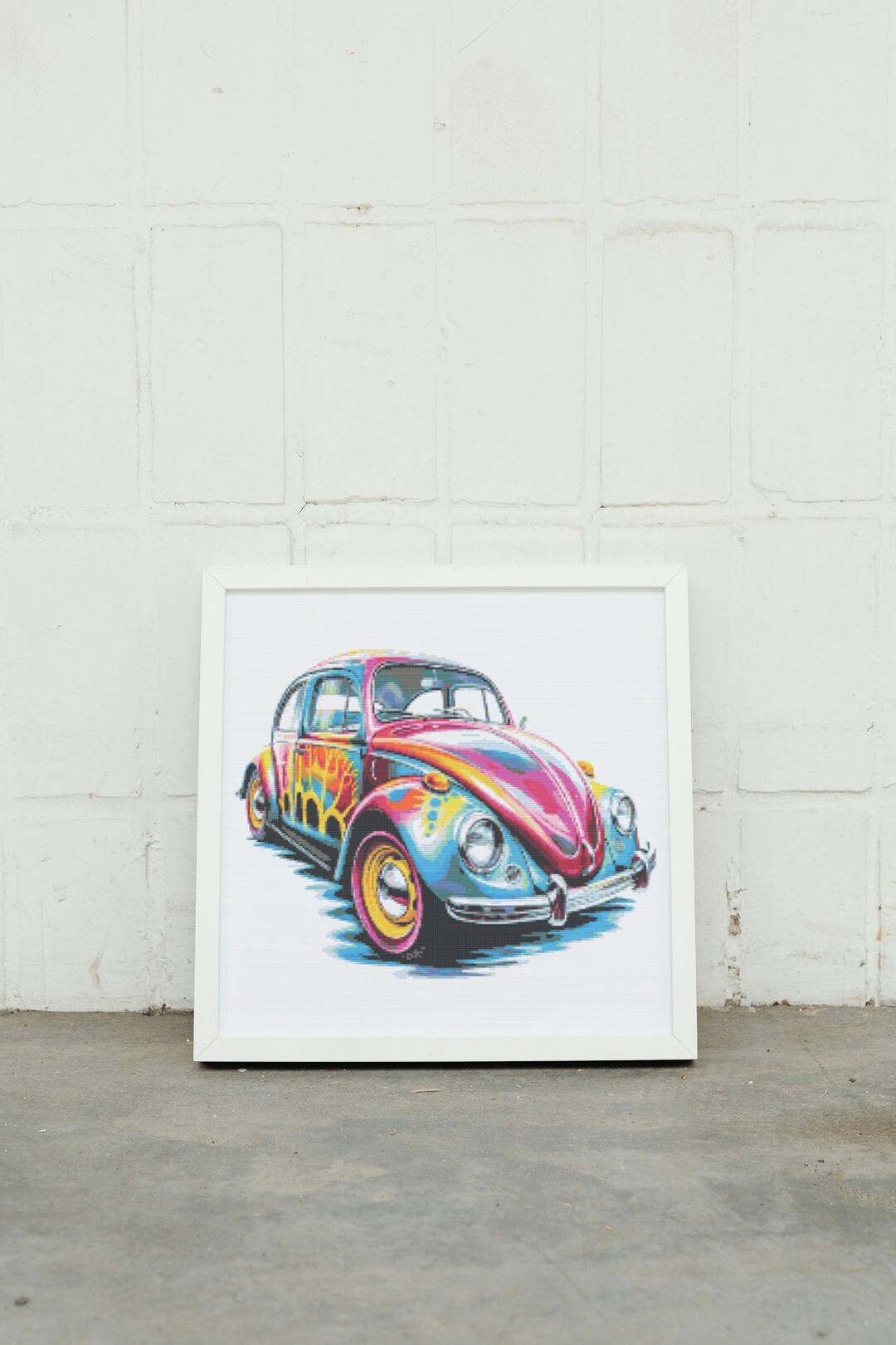 Full Colour Cross Stitch Pattern Pdf: Multi-coloured VW Beetle Cross ...