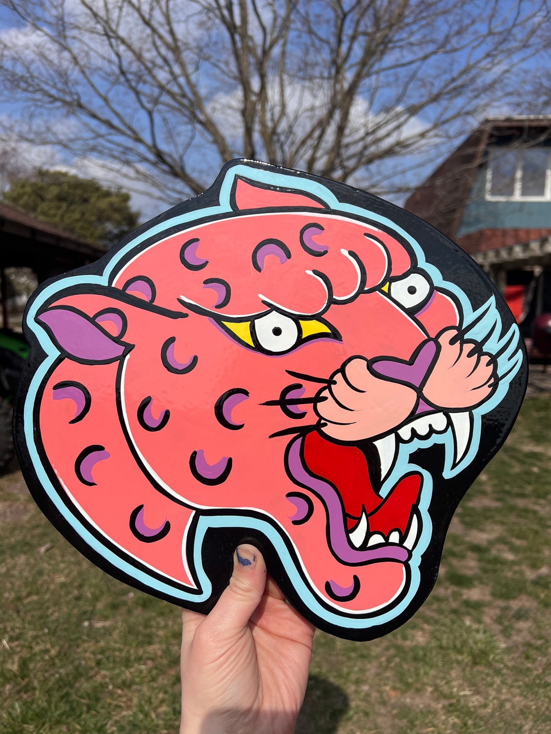 Tattoo Style Pink Cheetah Hand Painted Sign Tattoo Shop Decor - Etsy