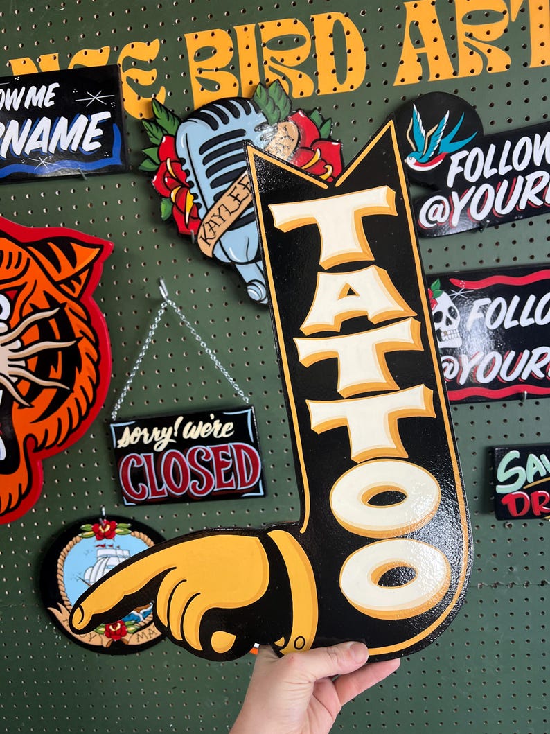 Tattoo Arrow Finger Point Left Hand Painted Sign - Etsy