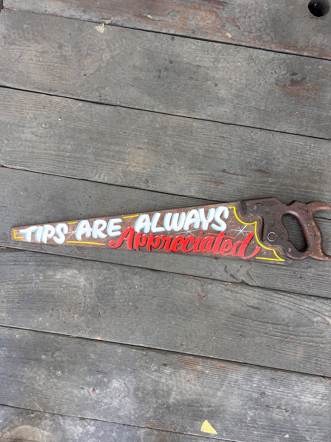 Tips Appreciated Hand Painted Saws Tattoo Shop Decor - Etsy