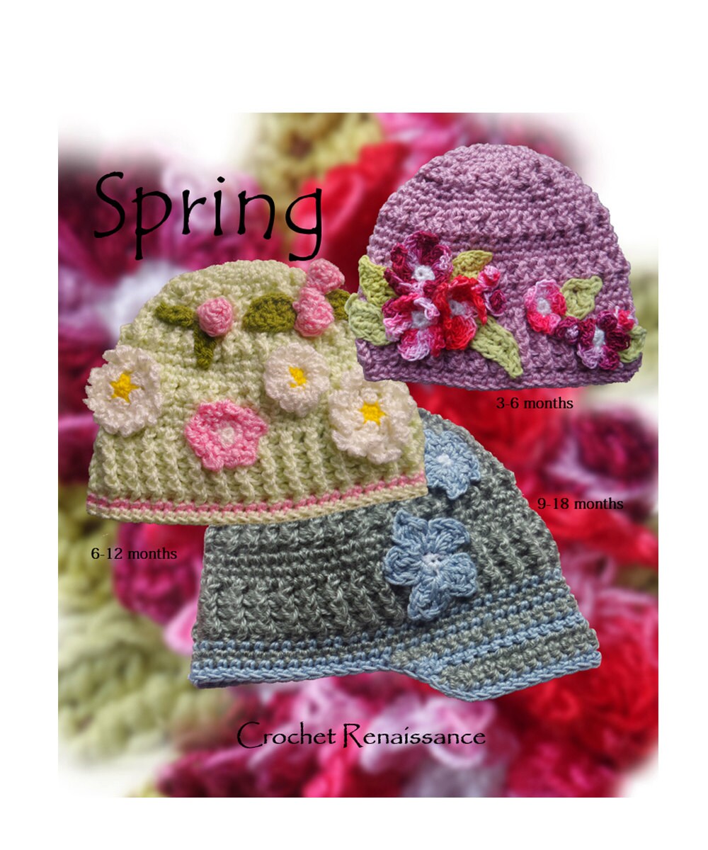 Crochet Girl's Spring Hats PATTERN Only - Crochet Beanies. Baby Beanie ...