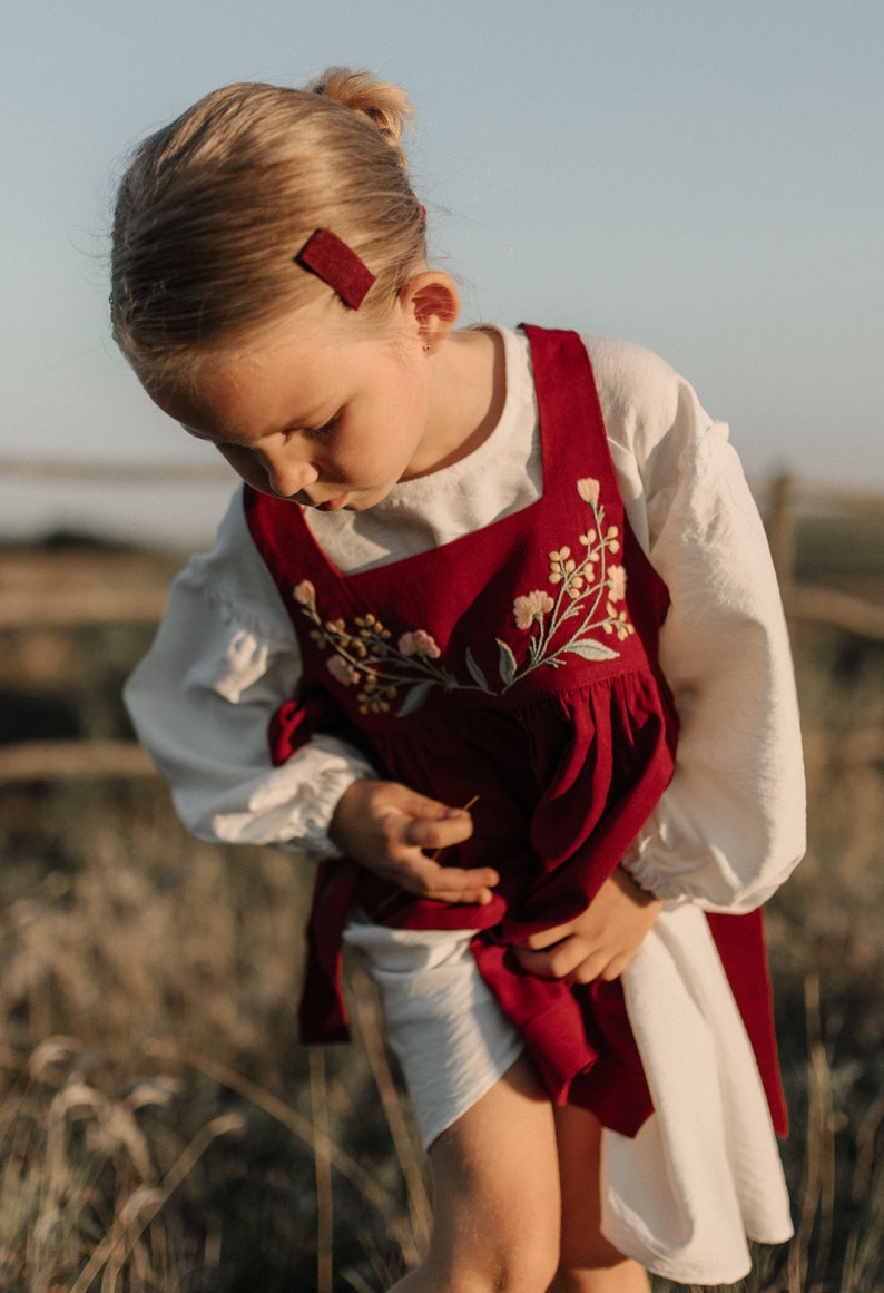 Linen Puff Sleeve Apron Birthday Girl Dress Toddler Cottagecore ...