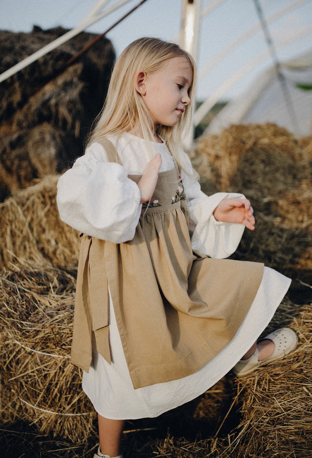Linen Cottagecore Dress Toddler Girl Kids Gift Box Toddler Flower ...