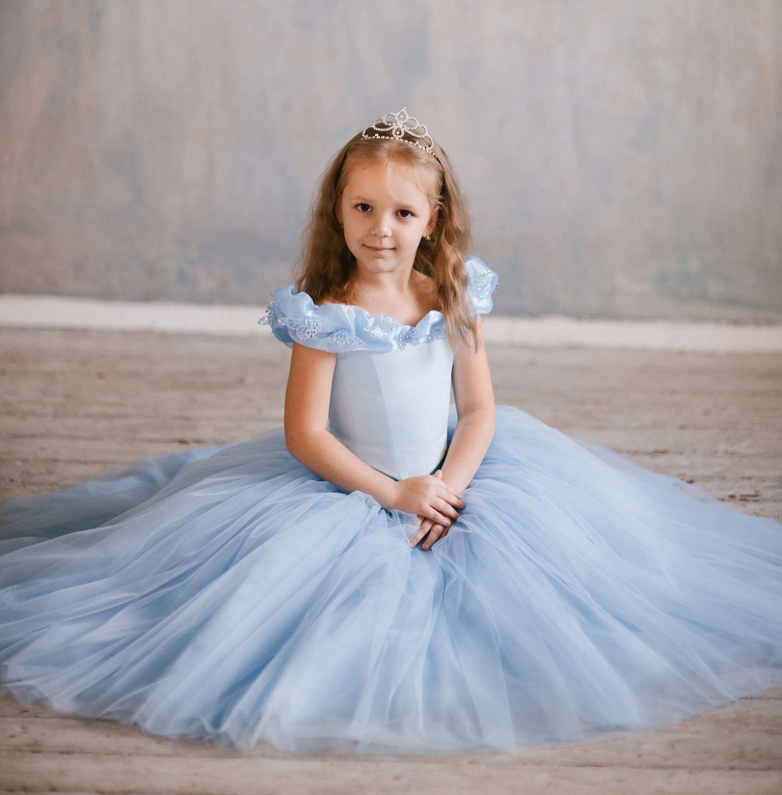 Cinderella Princess Tulle Dress Birthday Toddler Party Dress Blue Tutu ...