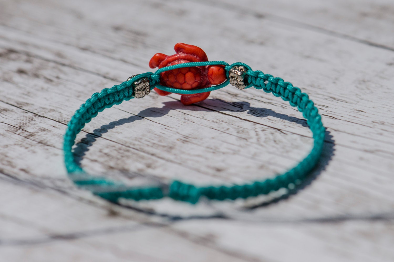 Turtle Adjustable String Bracelet (pictured in Turquoise With Coral ...