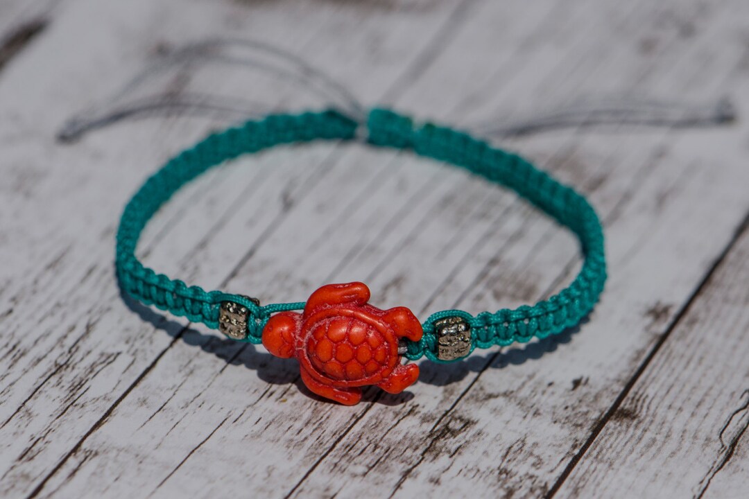 Turtle Adjustable String Bracelet (pictured in Turquoise With Coral ...