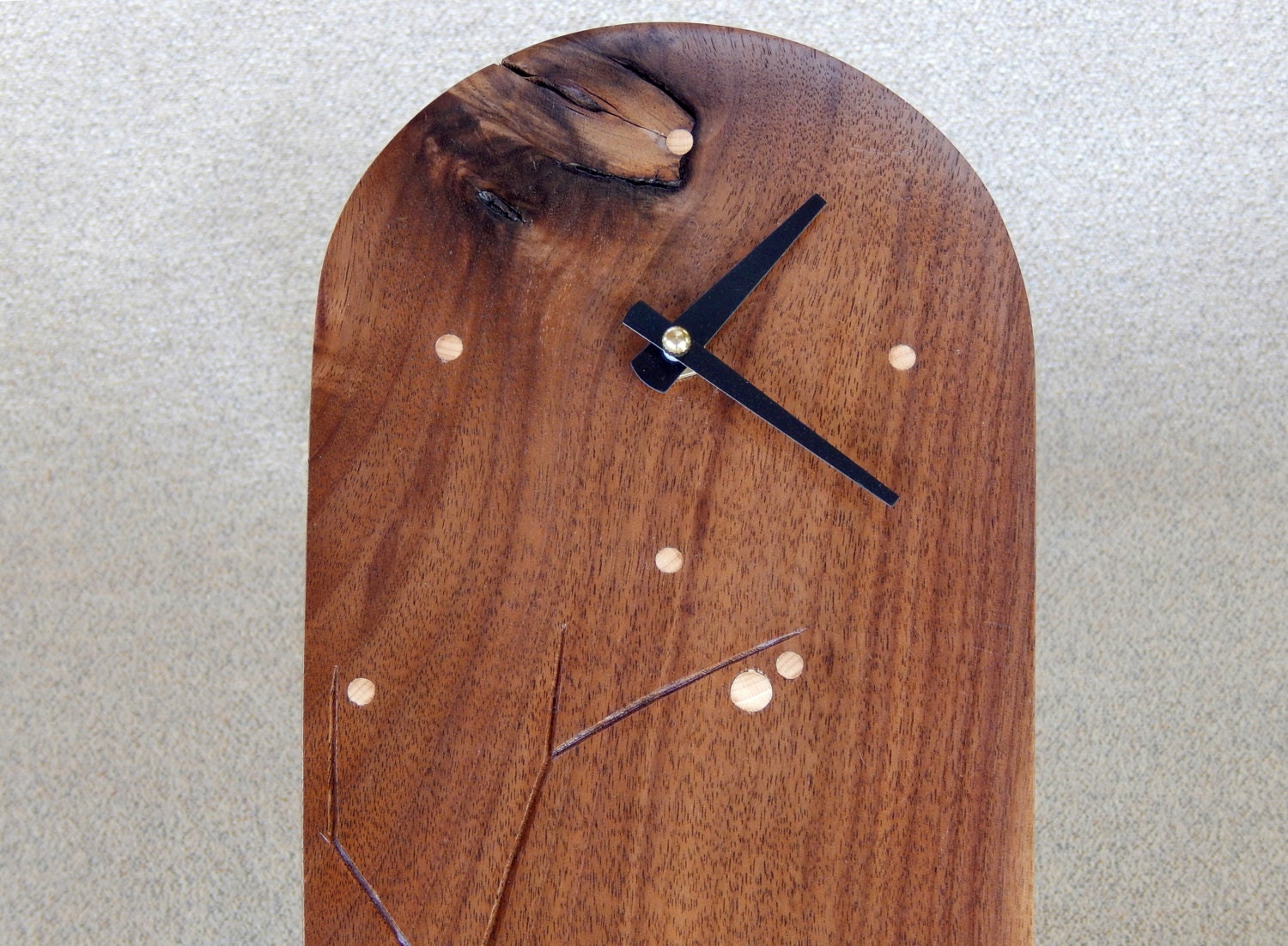 Walnut Wall Clock With a Hand Carved Tree Using Natural Features and ...