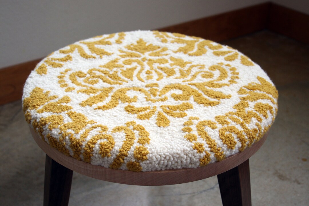 Three Legged Stool Hardwood and Embroidered Stool Milk Stool Wood Entry ...