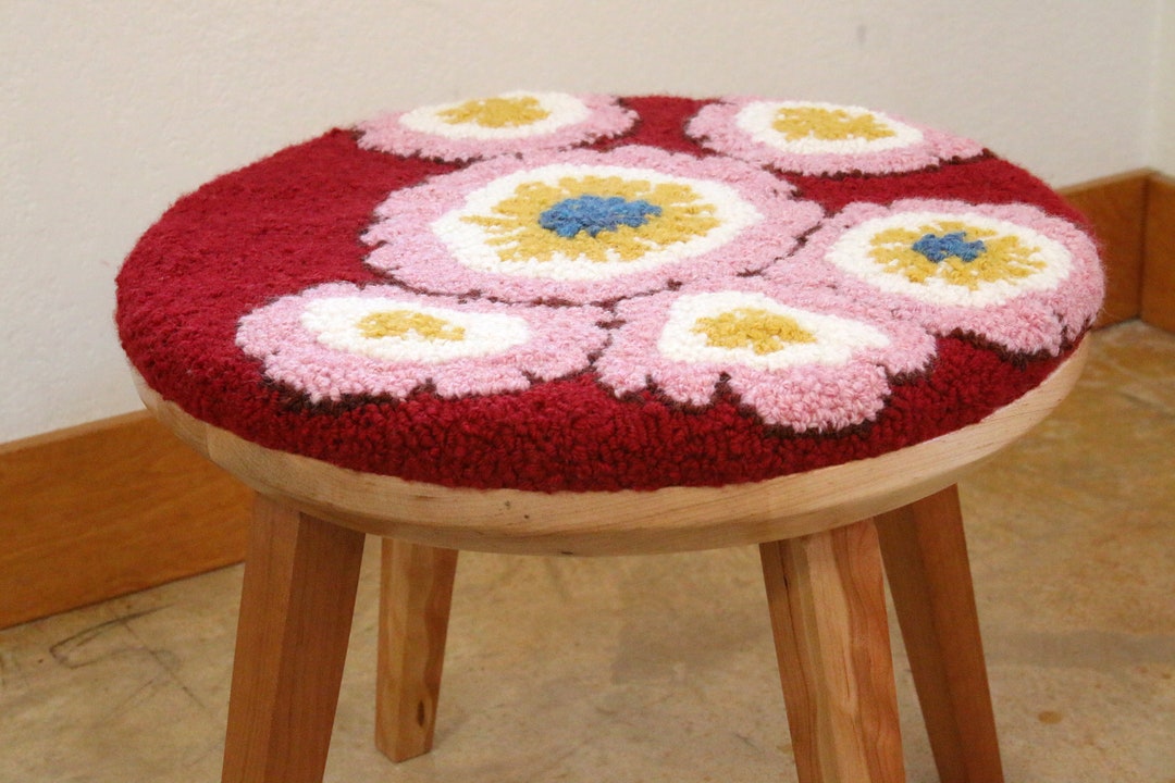 Four Legged Stool - Hardwood and Embroidered Stool - Milk Stool - Wood ...