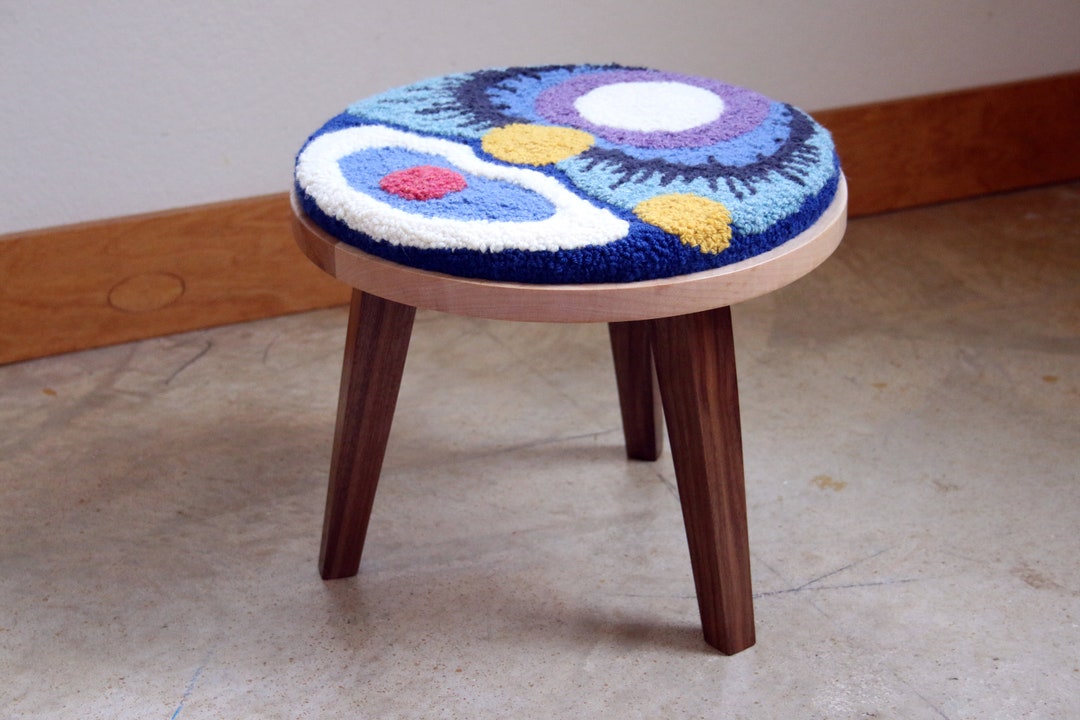 Three Legged Stool Hardwood and Embroidered Stool Milk - Etsy