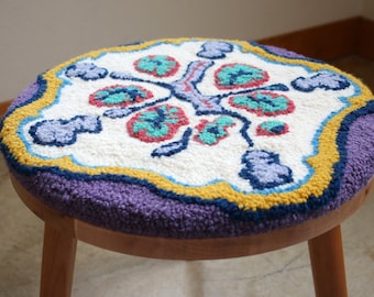 Three Legged Stool Hardwood and Embroidered Stool Milk Stool Wood Entry ...