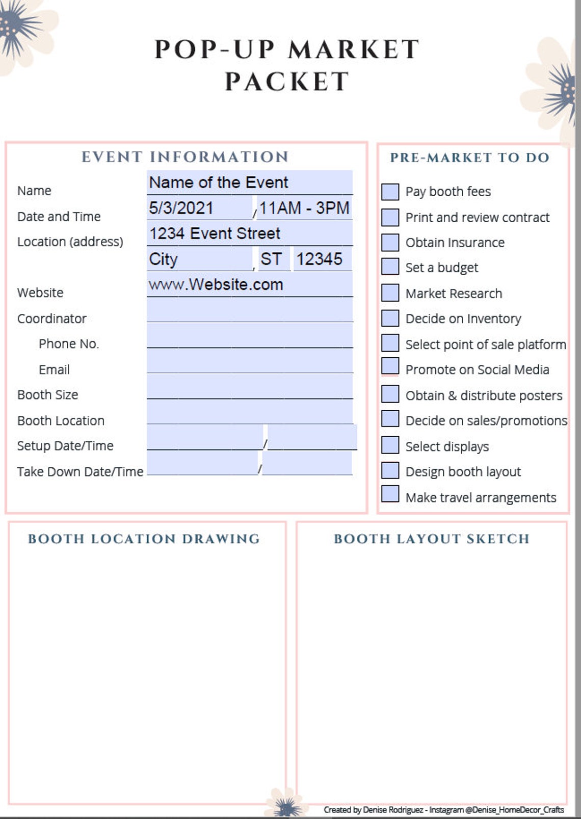 FILLABLE Craft Show Checklist, Order and to Do Packet 8 PDF Pages Light ...