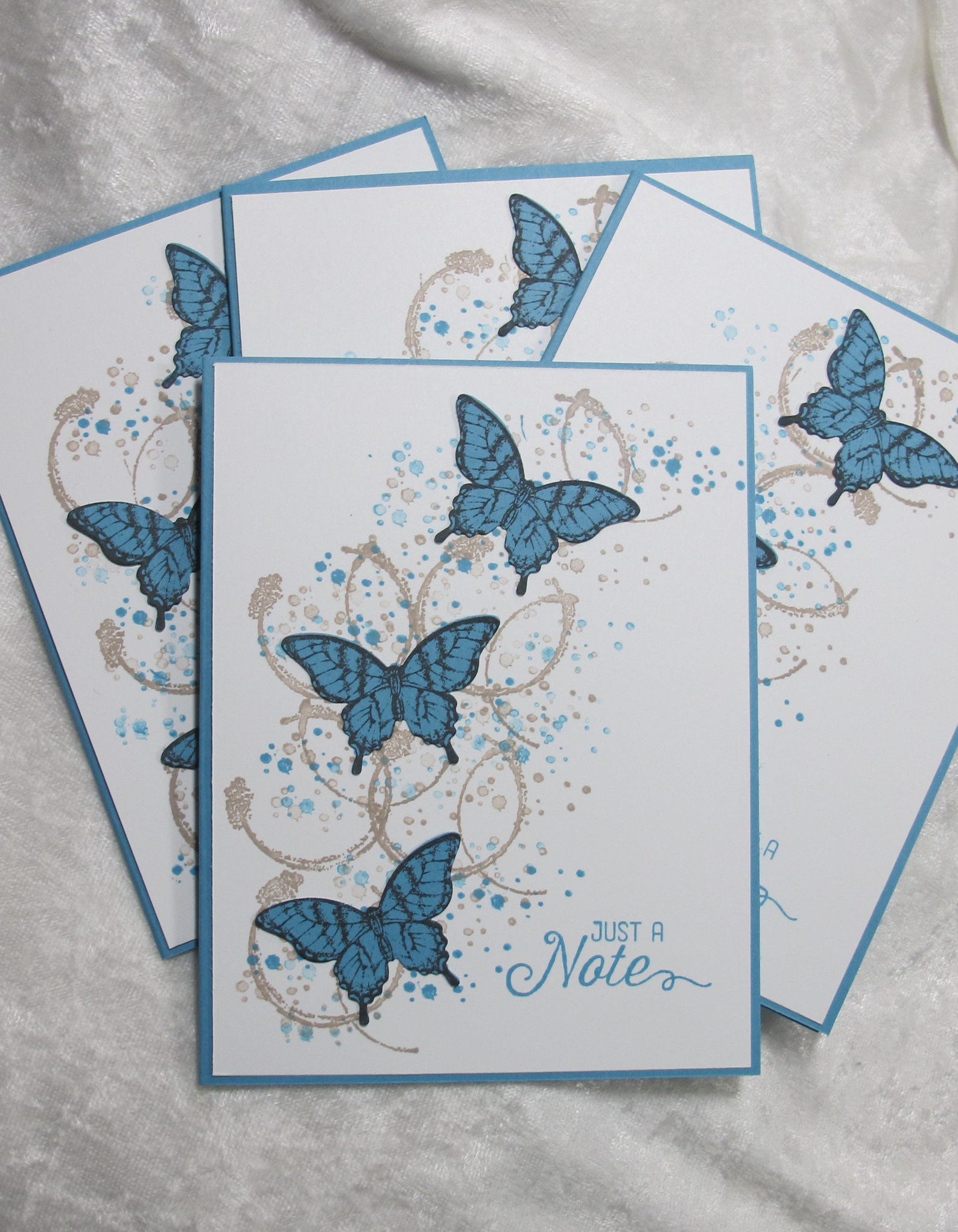 Blue Butterfly Note Card Set, Home Made, Hand Stamped, Greeting Cards ...