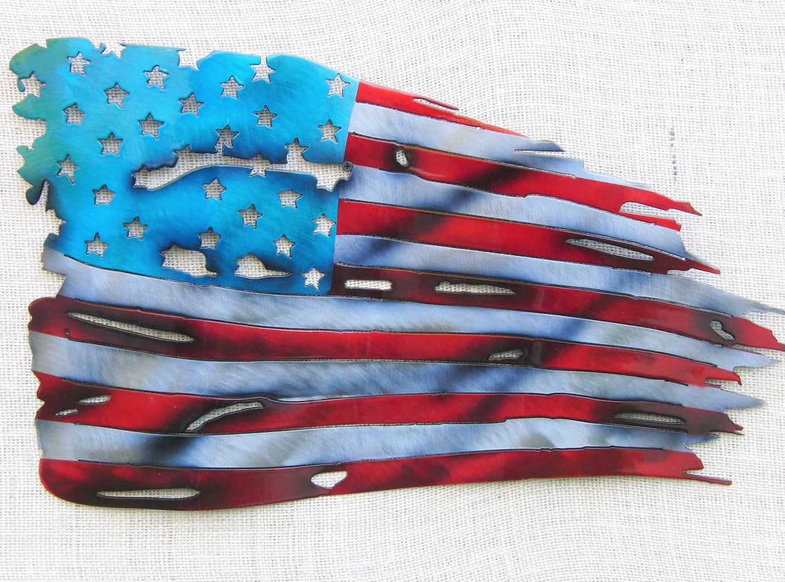 American Flag Distressed Metal Art Wall Hanging - Etsy