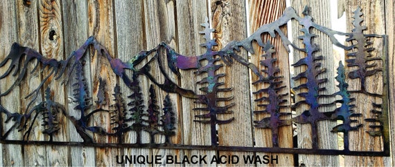 Mountain and trees scene metal wall art | Etsy