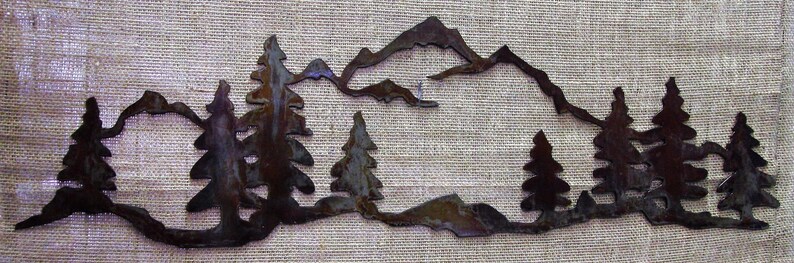 Mountains and tree scene 6 metal wall art | Etsy