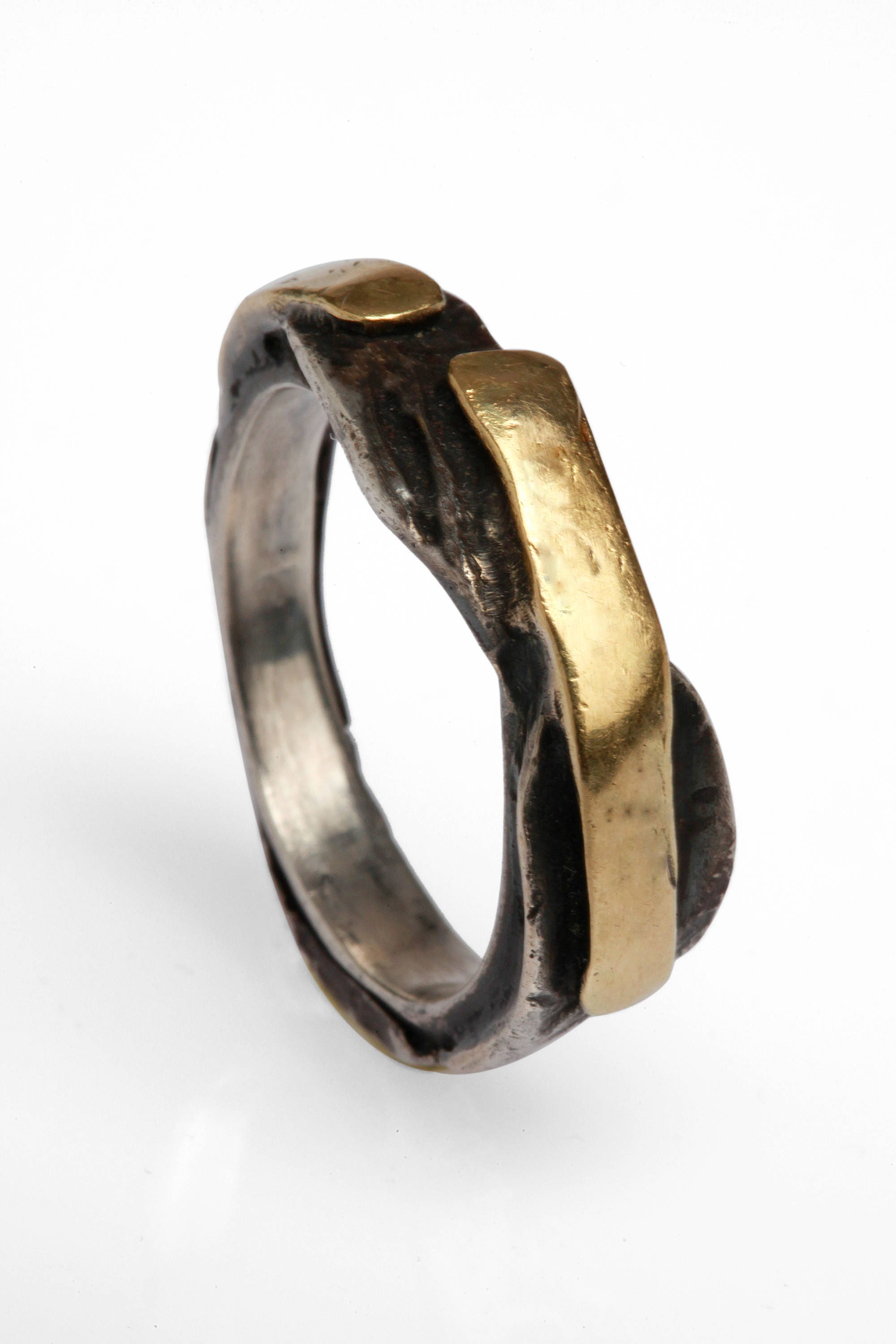 18K Gold Wedding Ring, Shibuici Asymmetric Wedding Band, Silver & Gold ...