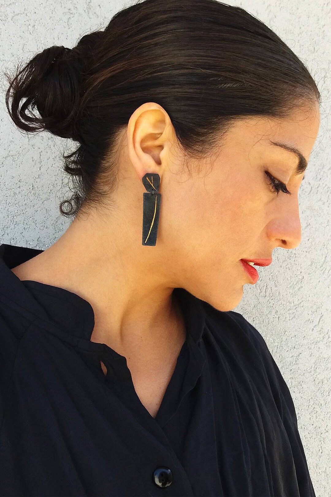 Long Black Earrings Statement Earrings Geometric Earrings - Etsy