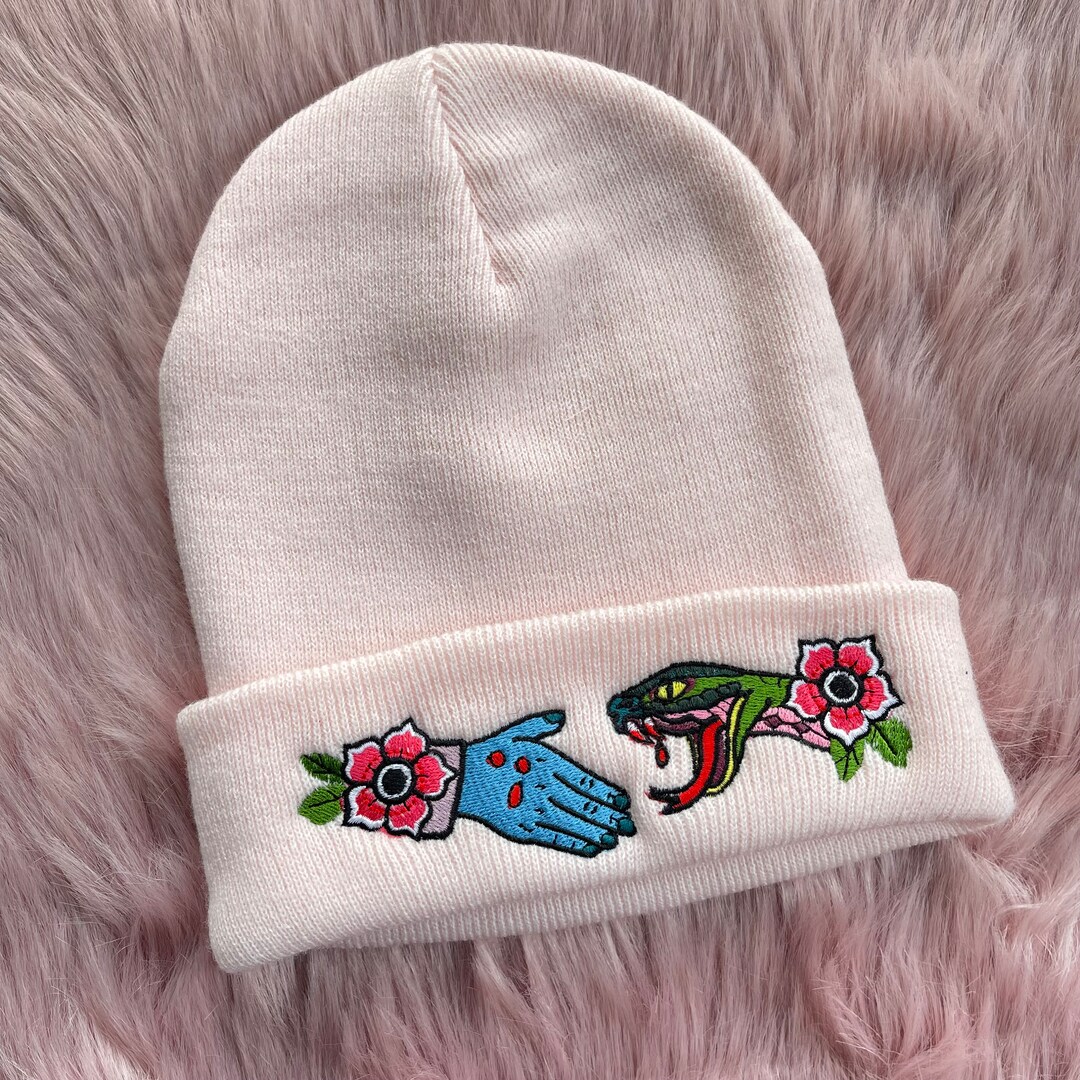 Snake Bite Retro Classic Tattoo Inspired Embroidered Beanie Hat - Etsy