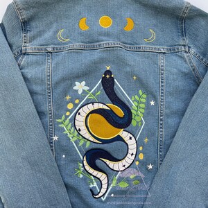 Embroidered Snake on Denim Jacket Unisex Gold Snake Summer Jacket - Etsy