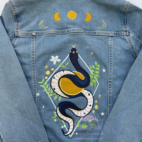 Embroidered Snake on Denim Jacket Unisex Gold Snake Summer - Etsy UK