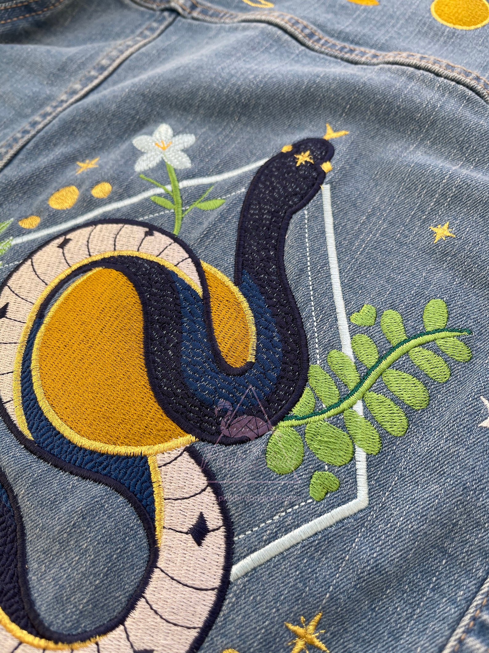 Embroidered Snake on Denim Jacket Unisex Gold Snake Summer - Etsy UK
