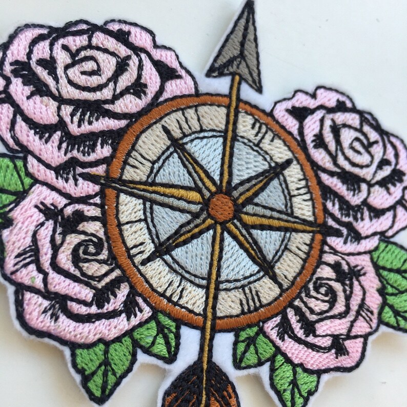 Beautiful Floral Rose Compass Vintage Iron on Patch Victorian | Etsy