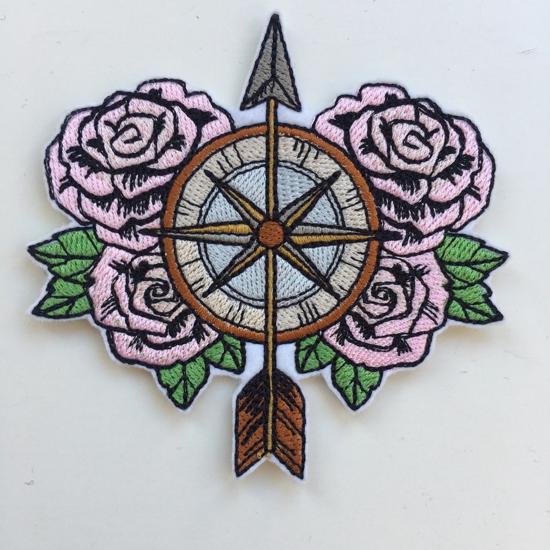 Beautiful Floral Rose Compass Vintage Iron on Patch Victorian Steampunk ...