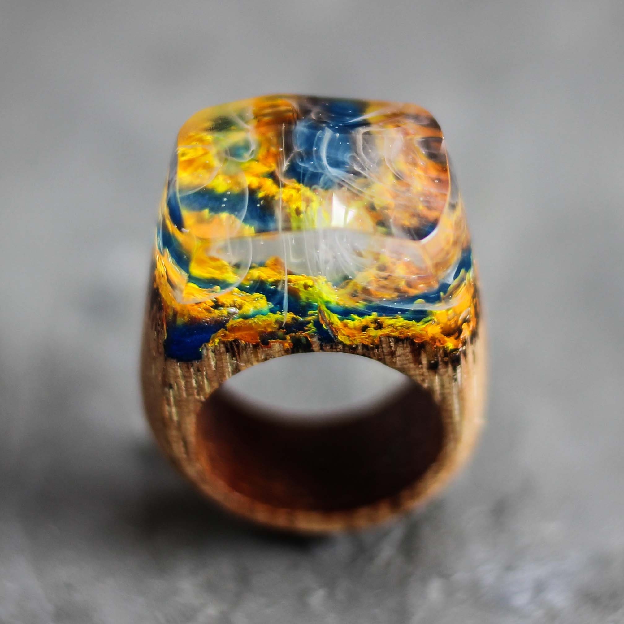 Wood Resin Ring. Autumn River. Small World in Your Ring. - Etsy