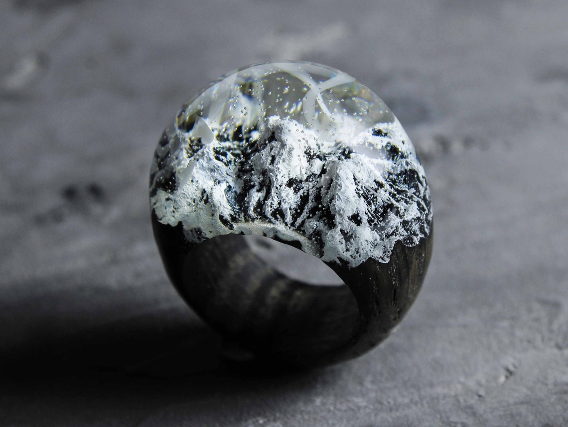 Snow Mountain Ring Wood Resin Ring. Secret World Inside the - Etsy Canada