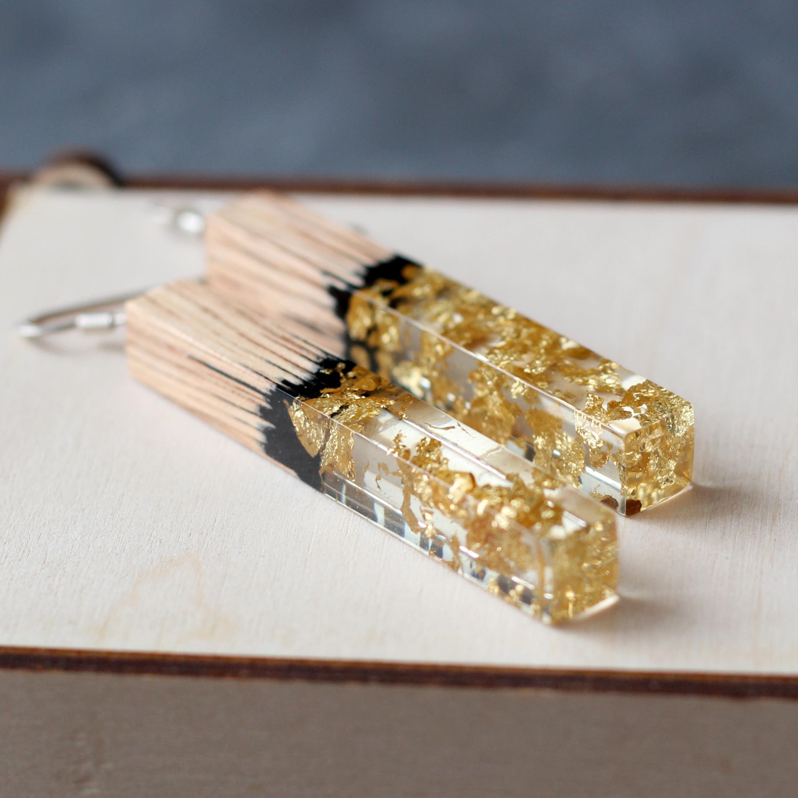 Resin Earrings Gold Earrings Wood Resin Jewelry Women's - Etsy