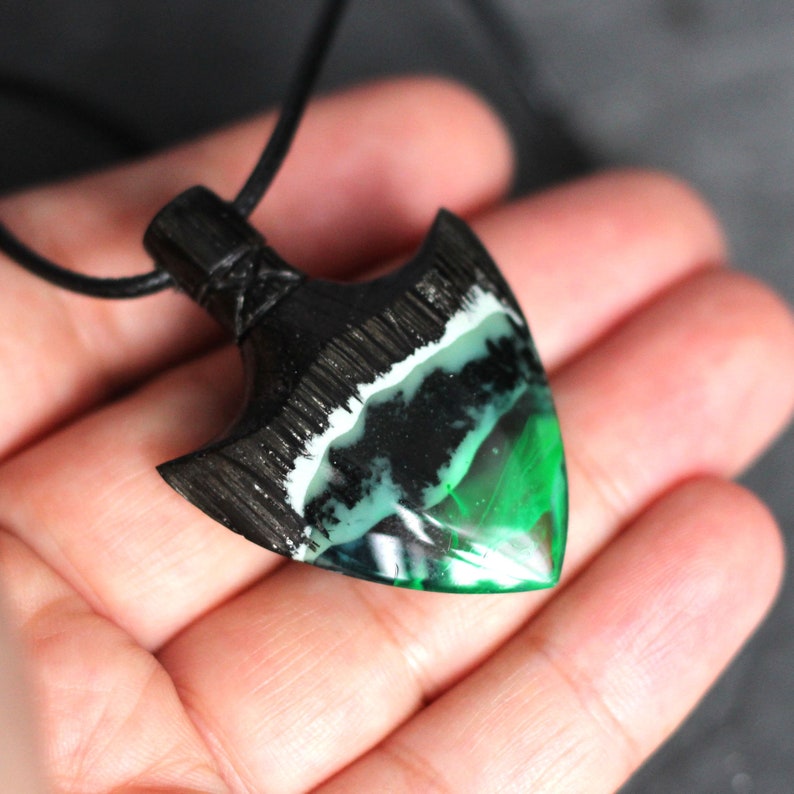 Aurora Borealis Resin Arrowhead Pendant: Bog Oak Wood Necklace - Etsy
