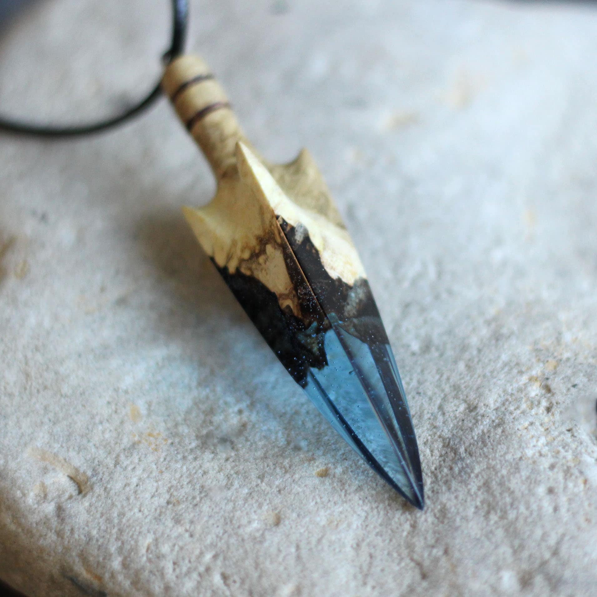 Pendant Crystal Arrowhead. Blue Pendant. Resin Wood Necklace. | Etsy