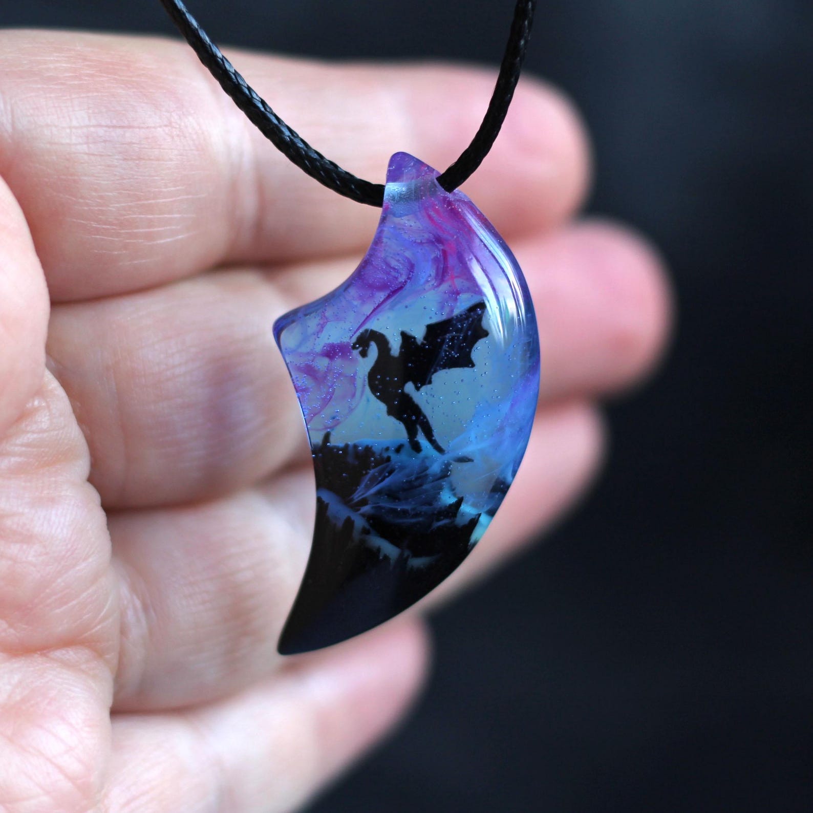 Glowing Dragon Claw Pendant: Handmade Resin Northern Lights Necklace - Etsy
