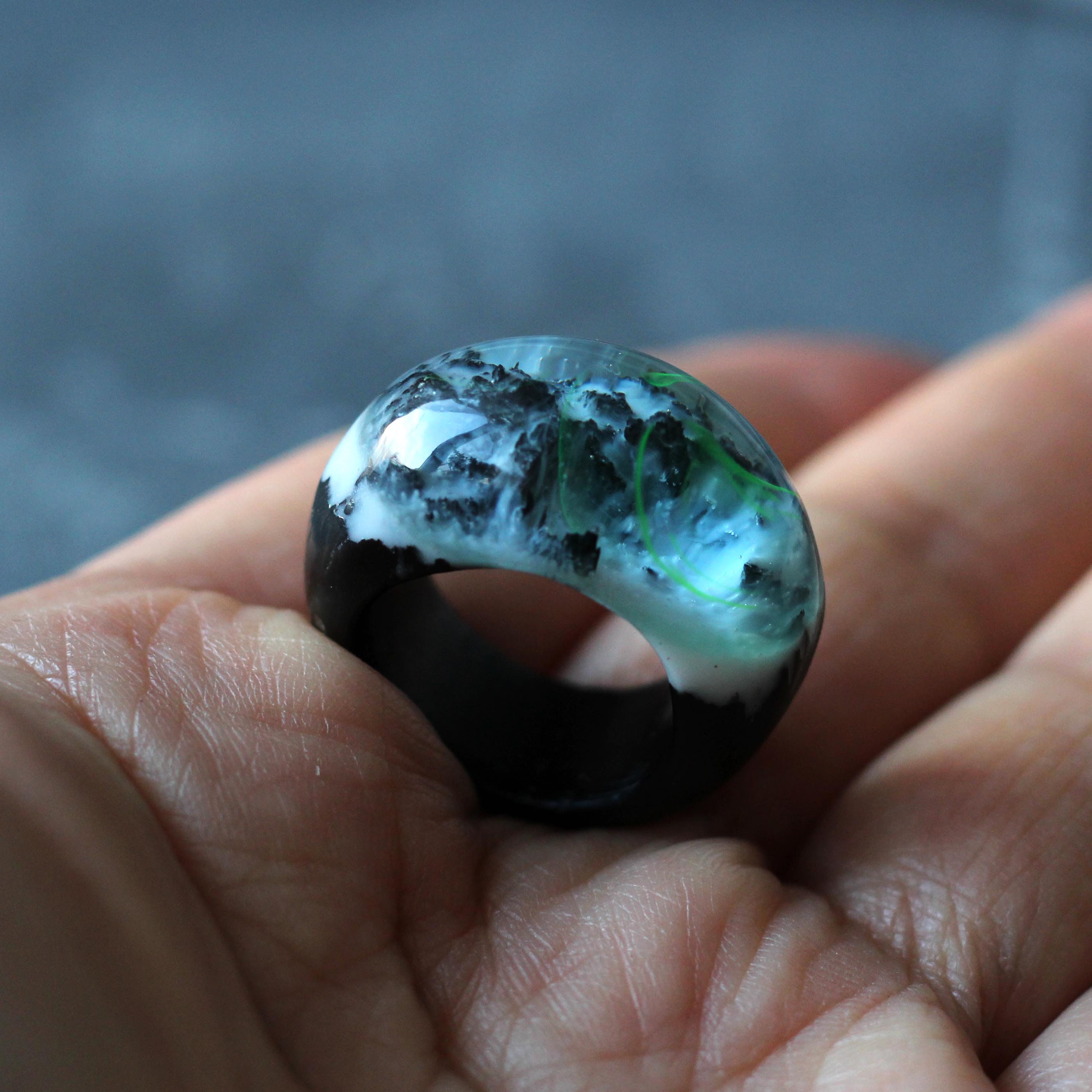 Northern Light Ring Resin Wood Jewelry. Aurora Borealis - Etsy