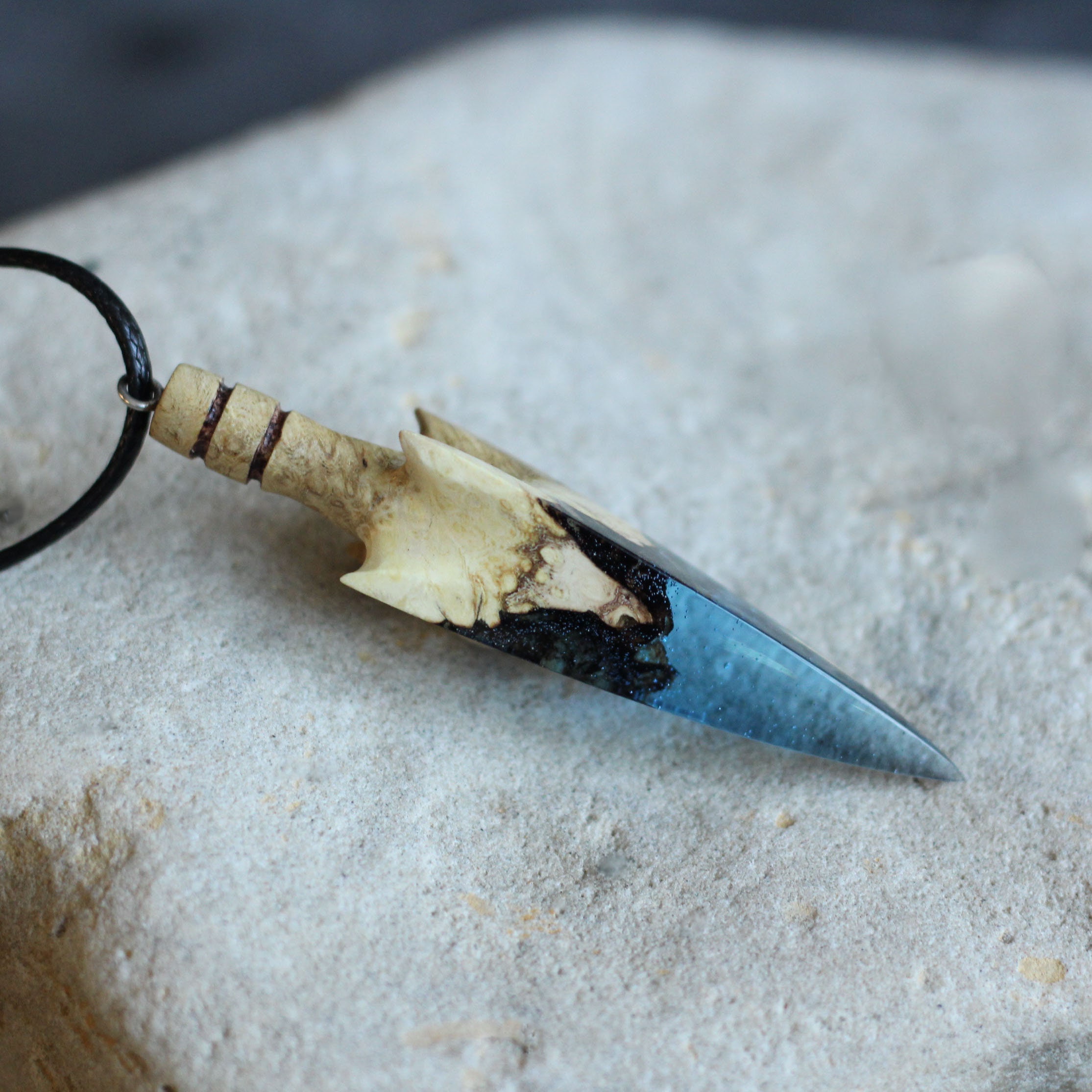 Pendant Crystal Arrowhead. Blue Pendant. Resin Wood Necklace. | Etsy