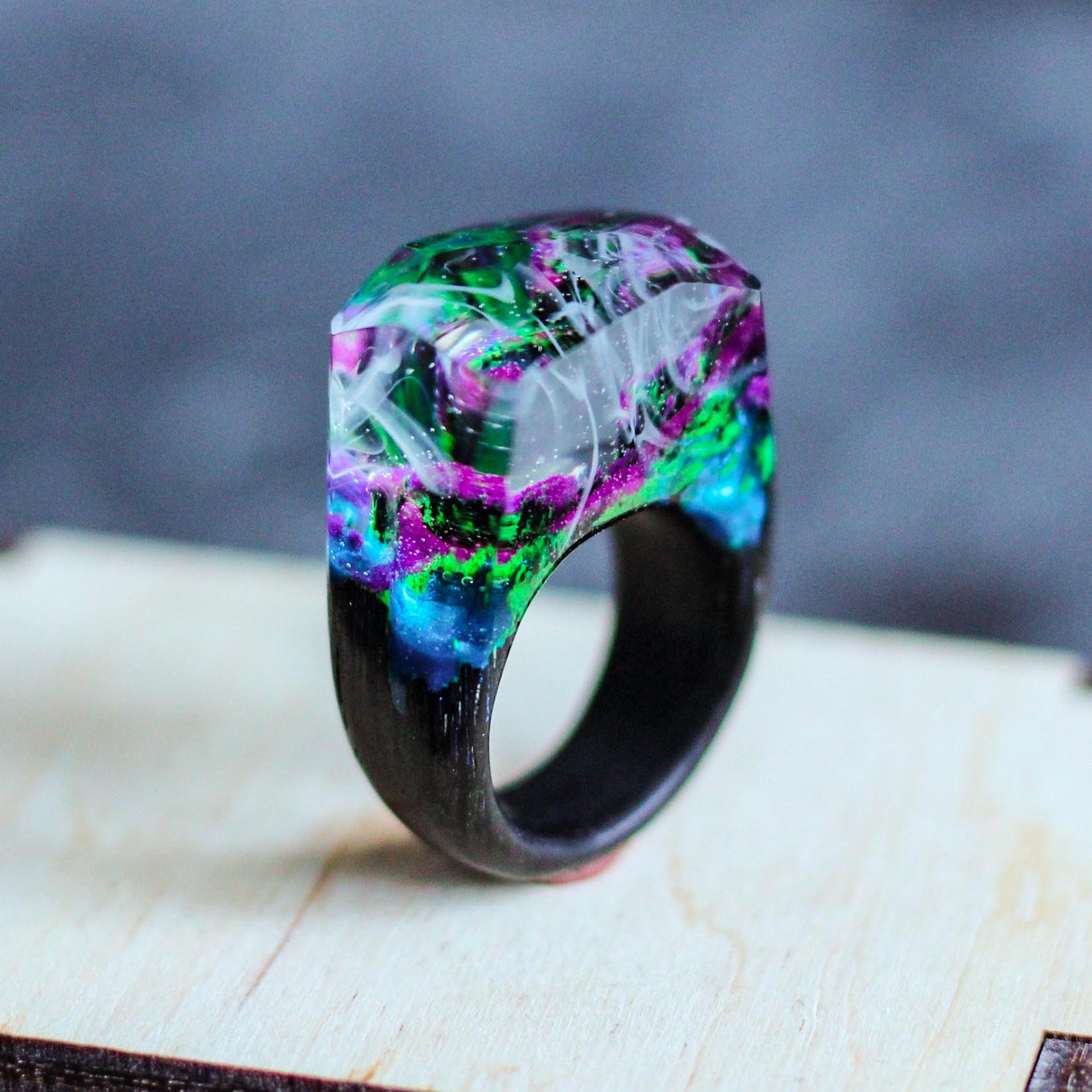 Forest Ring Wood Resin Ring. Secret World Inside the Ring. | Etsy