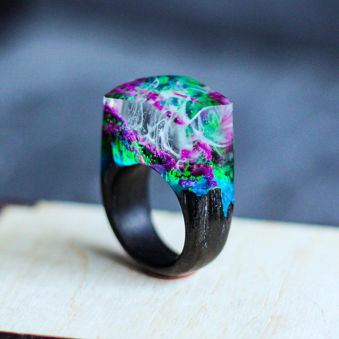 Forest Ring - Wood Resin Ring. Secret World Inside the Ring. Wooden ...