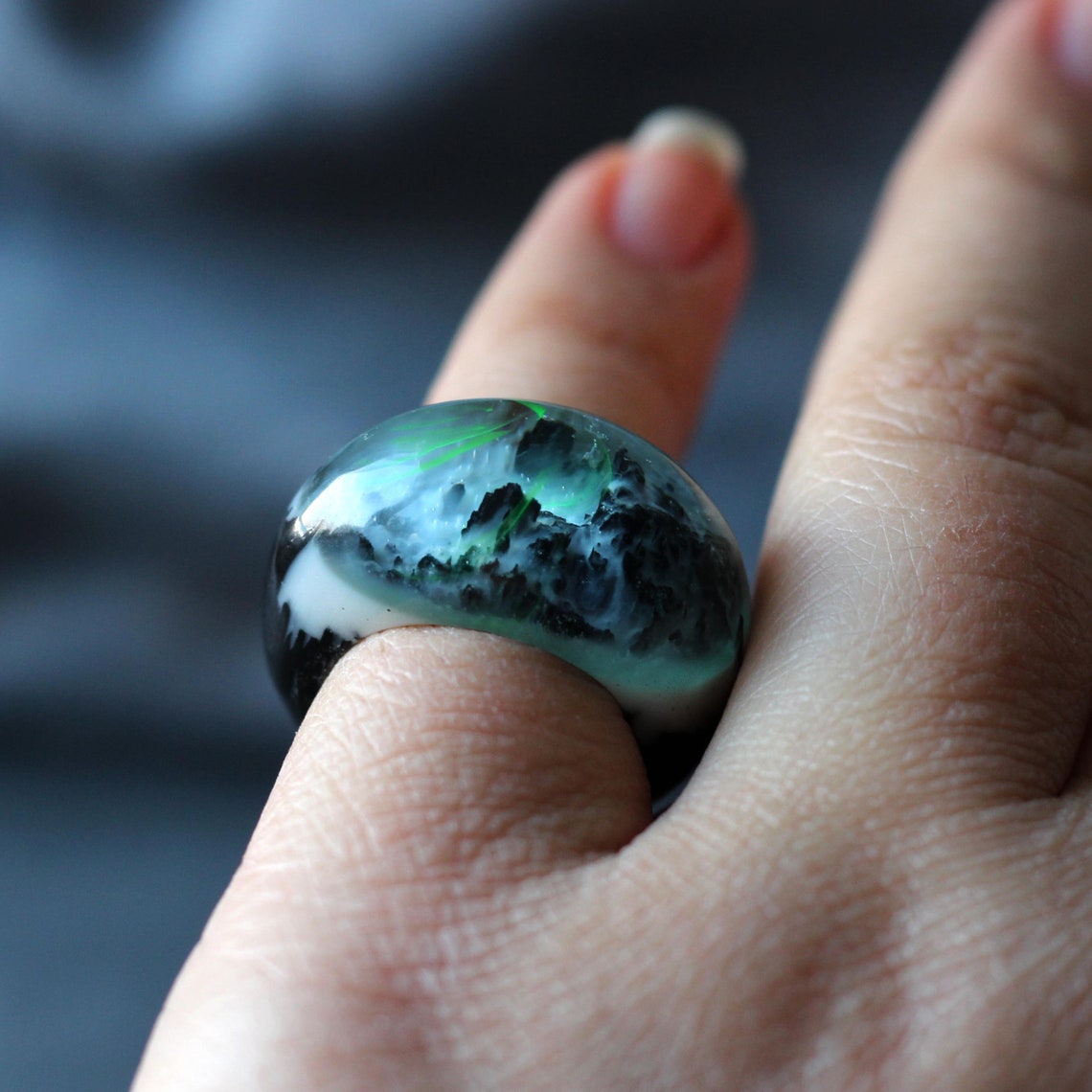 Northern Light Ring Resin Wood Jewelry. Aurora Borealis - Etsy