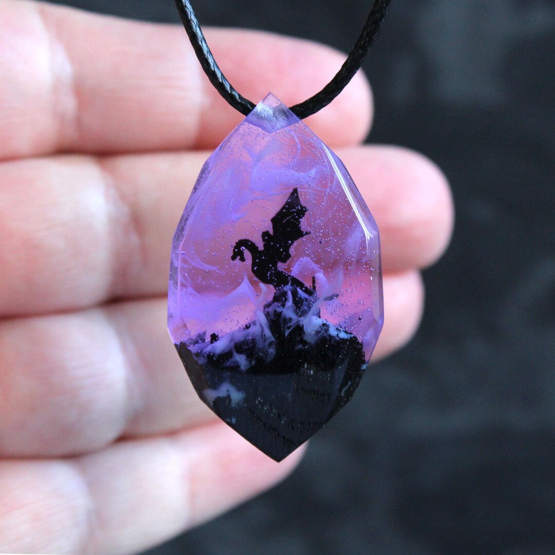 Purple Dragon Pendant for Men – Handmade Resin Necklace, Fantasy Amulet ...