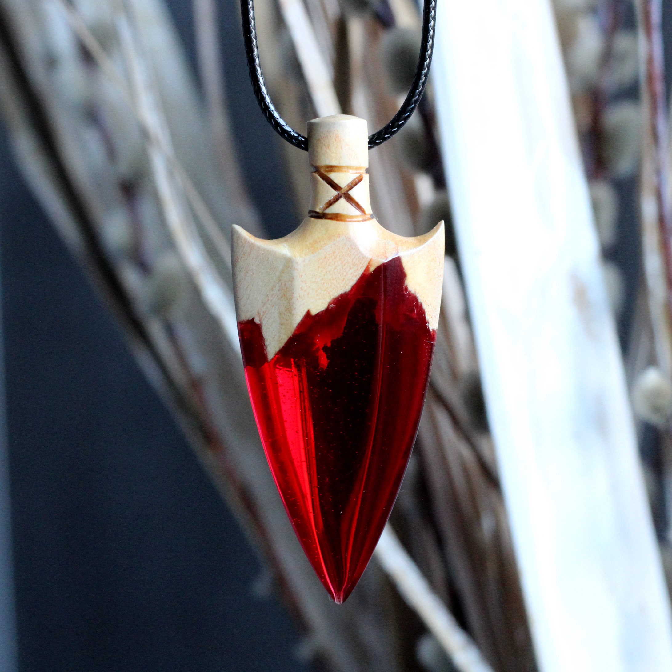 Pendant crystal arrowhead Red pendant. Wooden pendant for | Etsy