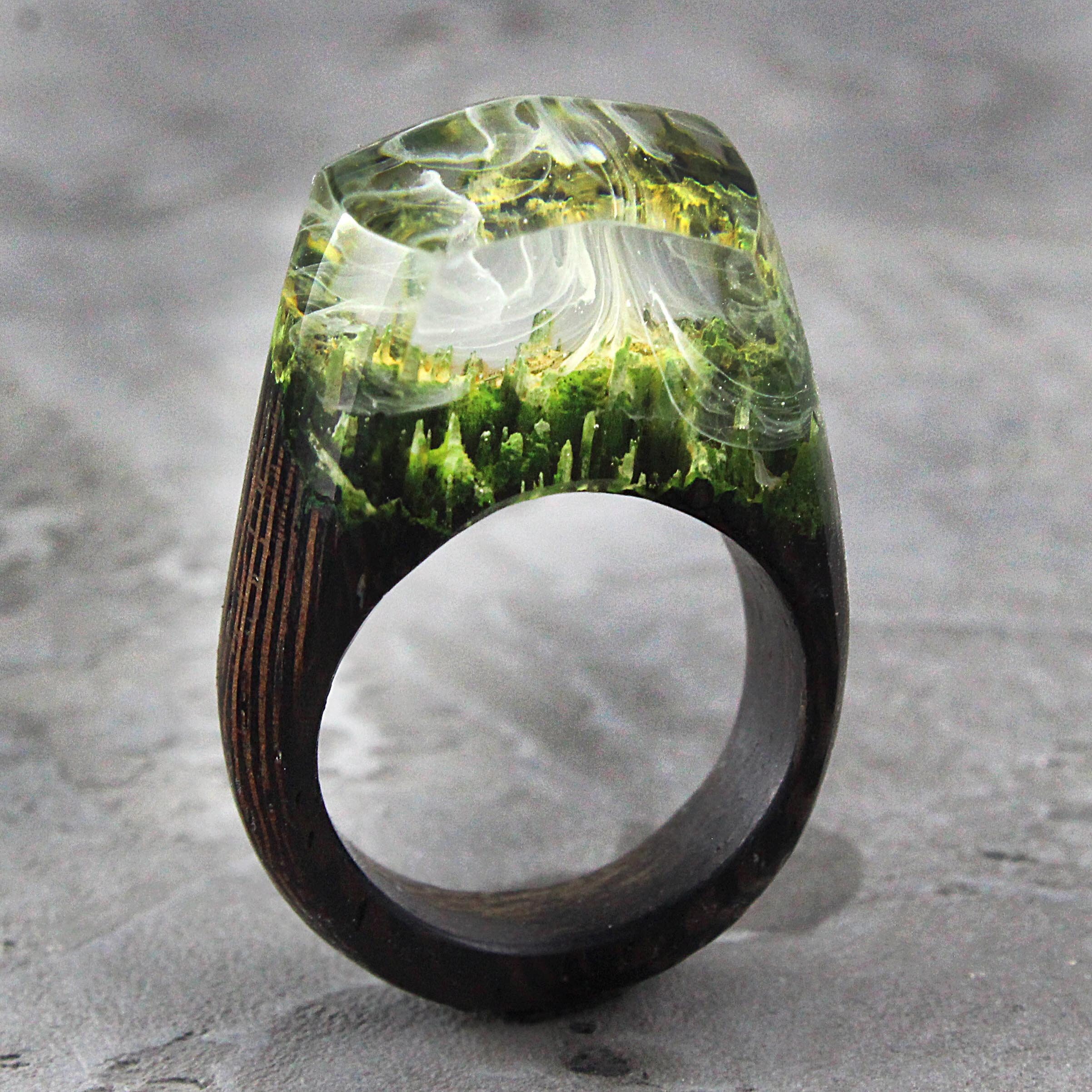 Forest Ring Wood Resin Ring. Secret World Inside the Ring. | Etsy