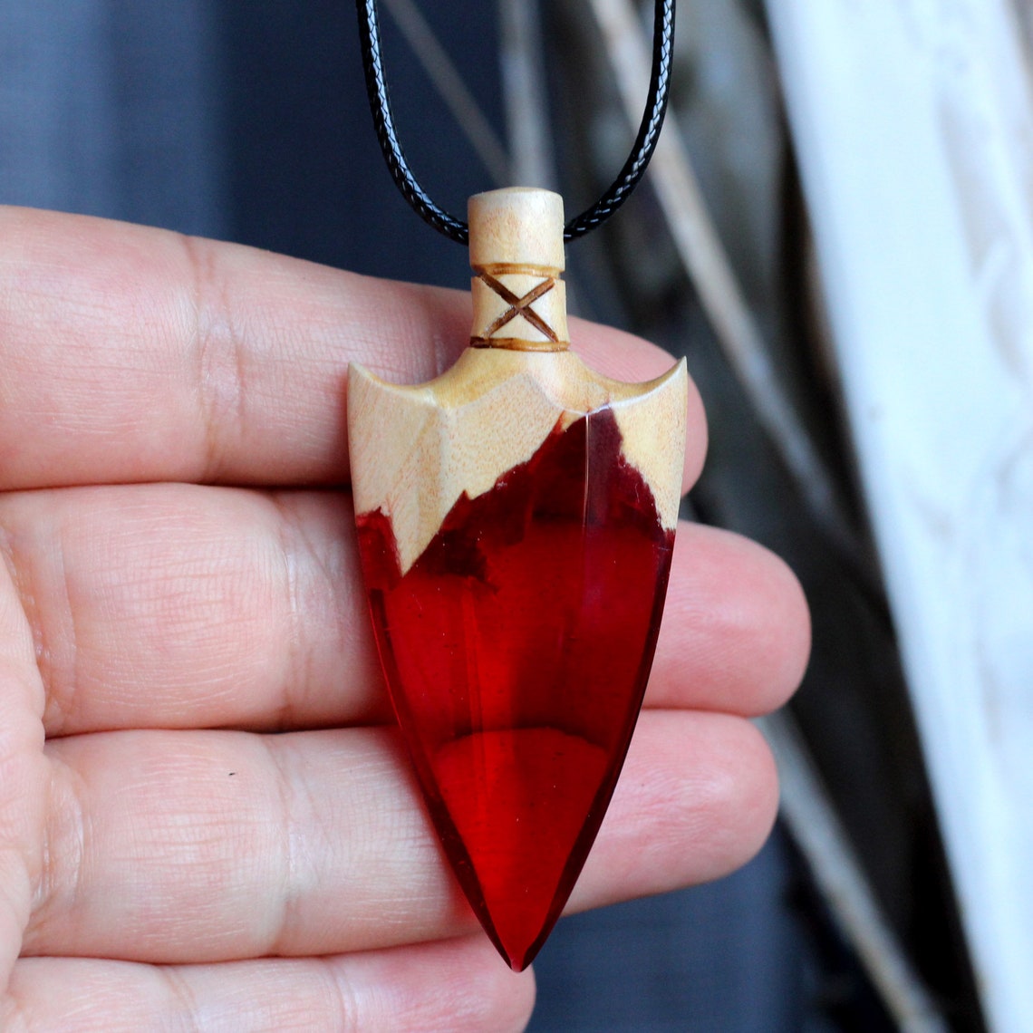 Pendant crystal arrowhead Red pendant. Wooden pendant for | Etsy