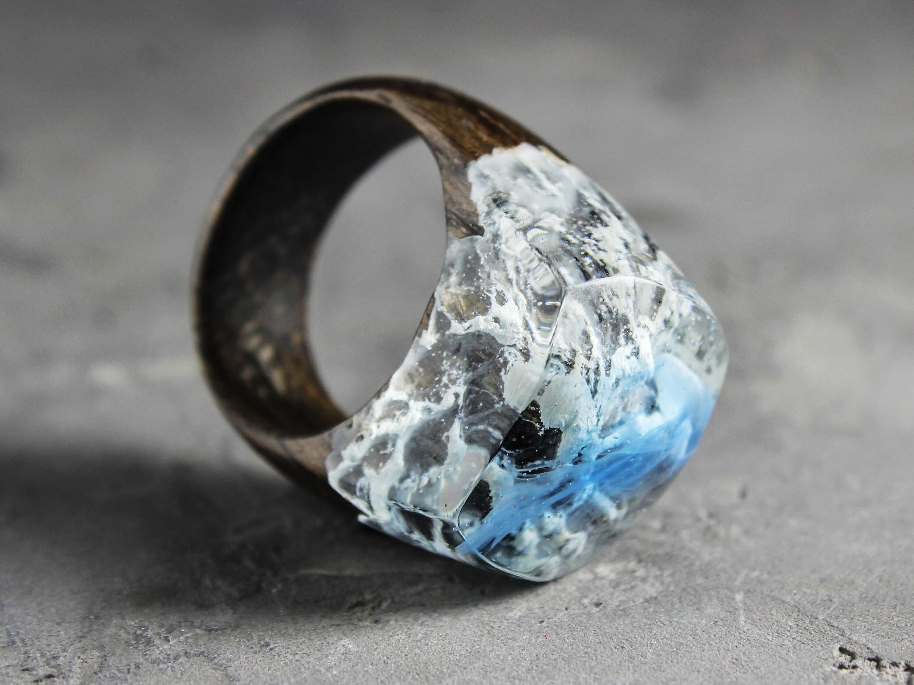 Snow Mountain Ring Wood Resin Ring. Secret World Inside the - Etsy